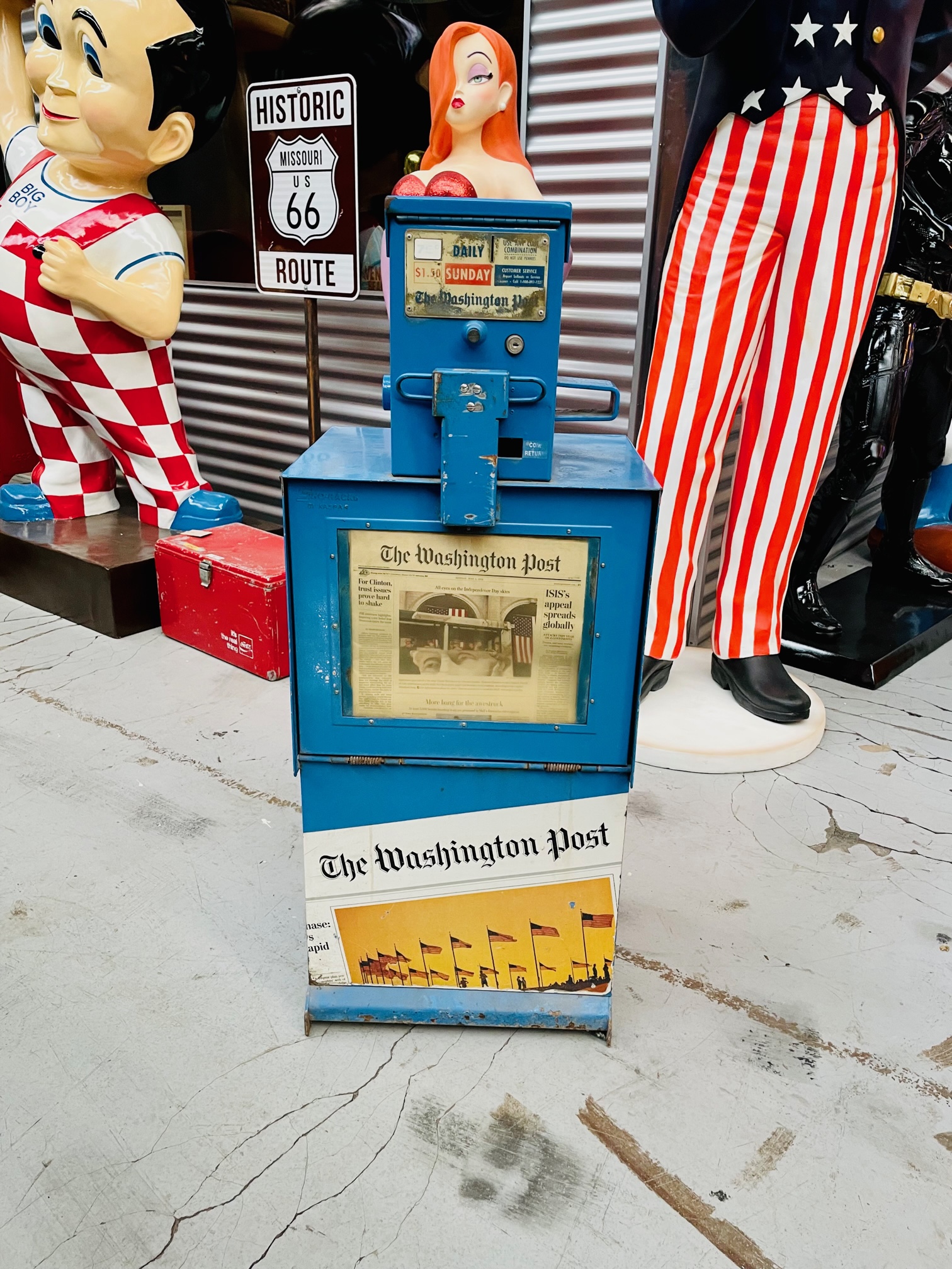 American newspaper box Washington Post Blue in its original patina