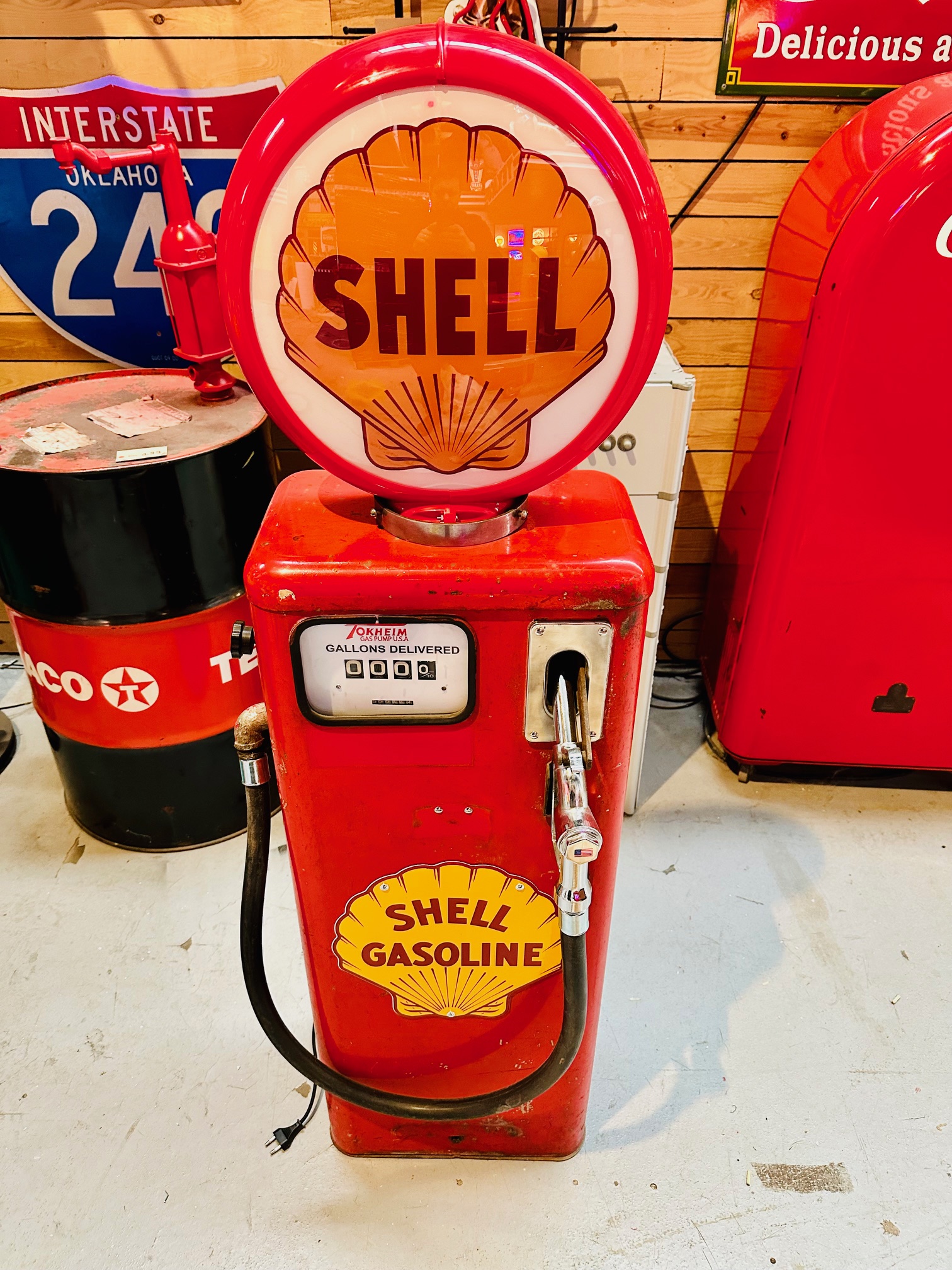 Ancienne Pompe à essence américaine Shell patine d’origine